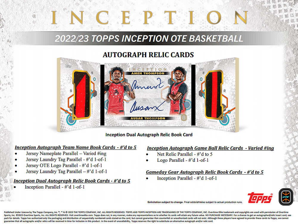 2022-23 Topps Inception Overtime Elite Basketball